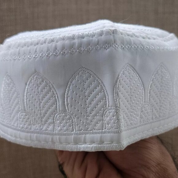 Accessories | Men White Hat Embroidery Round Prayer Ca Topi Handmade ...